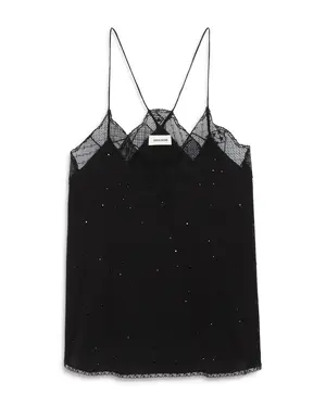Zadig&Voltaire Silk Lace Trim Embellished Cami - Noir