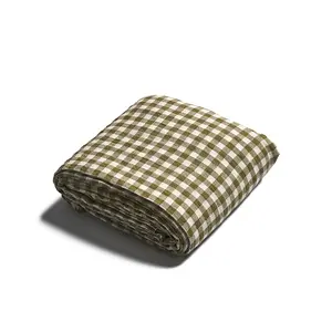 PIGLET IN BED Gingham Linen Blend Flat Sheet - Botanical Green Gingham