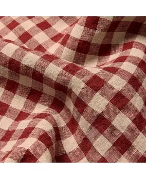 PIGLET IN BED Gingham Linen Blend Flat Sheet - Rhubarb/oatmeal
