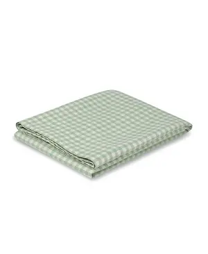 PIGLET IN BED Gingham Linen Blend Flat Sheet, King Sage Green