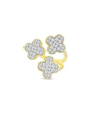 Bloomingdale'S Diamond And 14k Yellow Gold Triple Clover Ring, 0.75 Tcw - White/gold