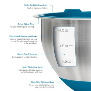 VIKING 10 Piece Stainless Steel Mixing Bowl Set - Teal