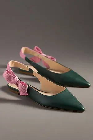 Maeve Side-Bow Slingback Flats Green W/pink Bow