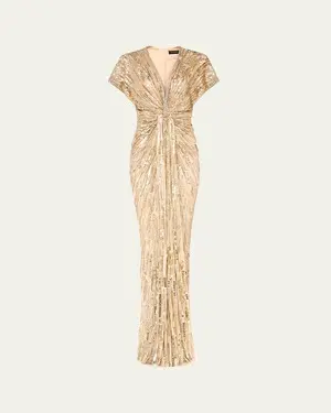 Jenny Packham Jenny Packham Zola Sequined Tulle Gown - Illusiongold