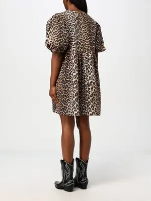 GANNI Leopard Print Puff Sleeve Dress - Multicolor