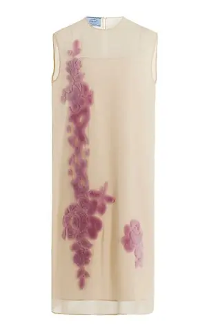 Prada Embroidered Georgette Midi Dress - Ivory
