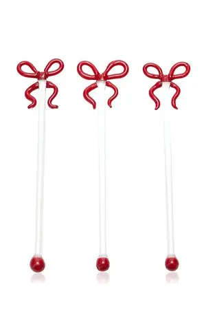MODA DOMUS Handmade Glass Bow Cocktail Stirrers - Red