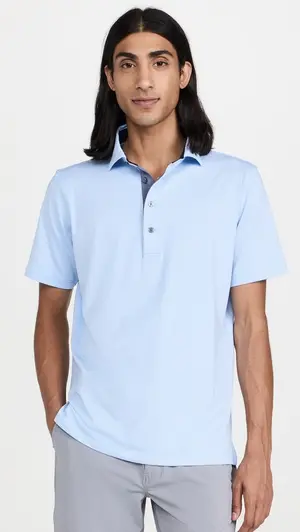 Greyson Saranac Striped Polo - Wolf Blue