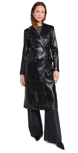Avec Les Filles Belted Faux Leather Trench Coat