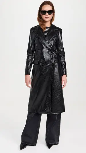 Avec Les Filles Belted Faux Leather Trench Coat