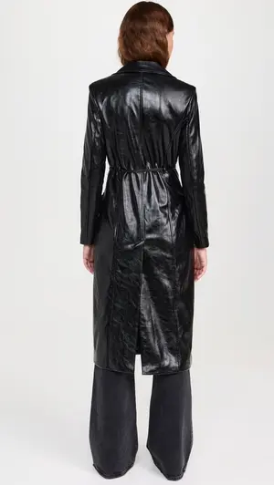 Avec Les Filles Belted Faux Leather Trench Coat