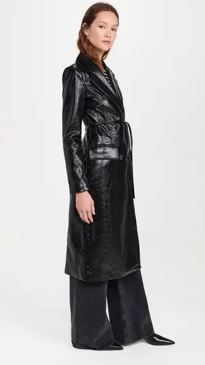 Avec Les Filles Belted Faux Leather Trench Coat