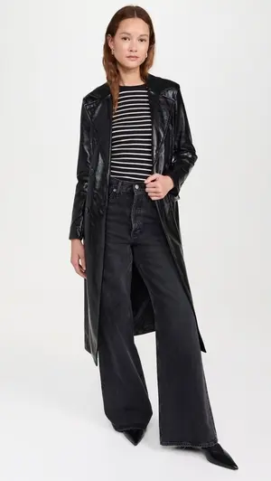 Avec Les Filles Belted Faux Leather Trench Coat