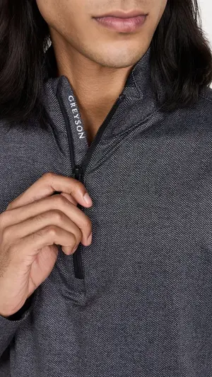 Greyson Tate Herringbone Performance Quarter Zip Pullover - Black Herringbone