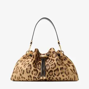 JIMMY CHOO Cinch Medium Leopard Print Pony Shoulder Bag - Neutral
