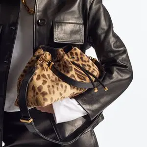JIMMY CHOO Cinch Medium Leopard Print Pony Shoulder Bag - Neutral