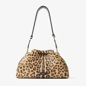 JIMMY CHOO Cinch Medium Leopard Print Pony Shoulder Bag - Neutral