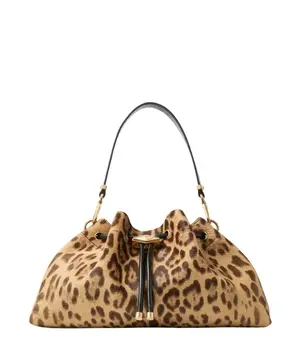 JIMMY CHOO Cinch Medium Leopard Print Pony Shoulder Bag - Neutral