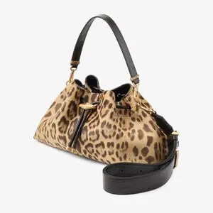 JIMMY CHOO Cinch Medium Leopard Print Pony Shoulder Bag - Neutral
