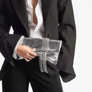 JIMMY CHOO Zandra Vintage Metallic Leather Clutch Bag - Silver/silver