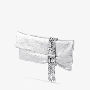 JIMMY CHOO Zandra Vintage Metallic Leather Clutch Bag - Silver/silver
