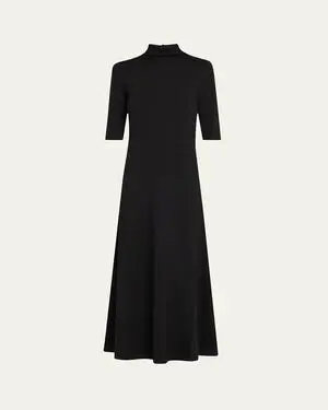 Vince Elbow-sleeve Turtleneck Midi Dress