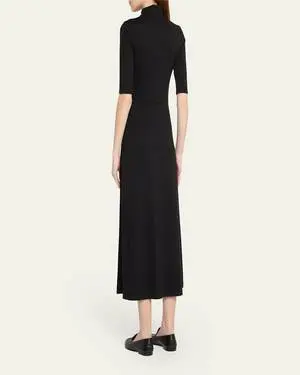 Vince Elbow-sleeve Turtleneck Midi Dress
