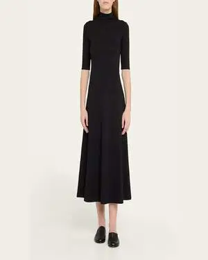 Vince Elbow-sleeve Turtleneck Midi Dress
