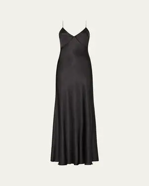 MILLY Addie Cutout Hammered Satin Maxi Dress