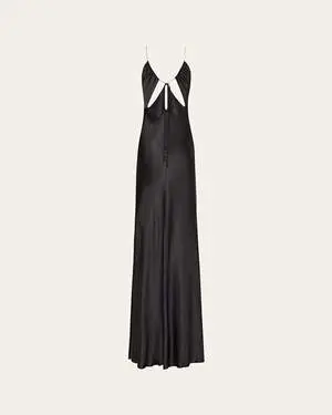 MILLY Addie Cutout Hammered Satin Maxi Dress