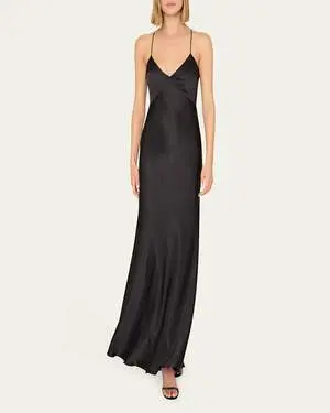 MILLY Addie Cutout Hammered Satin Maxi Dress