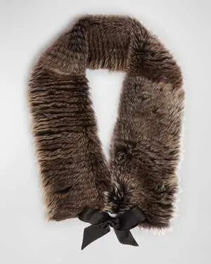 Saint Laurent Lamb Fur & Cashmere Scarf - Dark Brown
