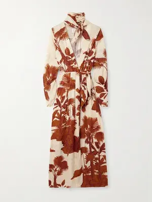 Johanna Ortiz Unmooring Tie-detailed Printed Wrap Dress - Brown