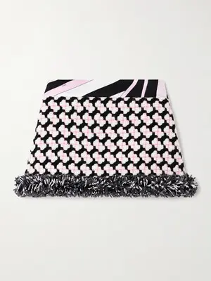 Emilio Pucci Printed Fringed Tweed Mini Skirt - Pink
