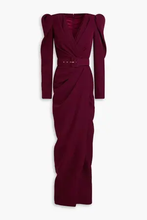 RHEA COSTA Wrap-effect Belted Gown
