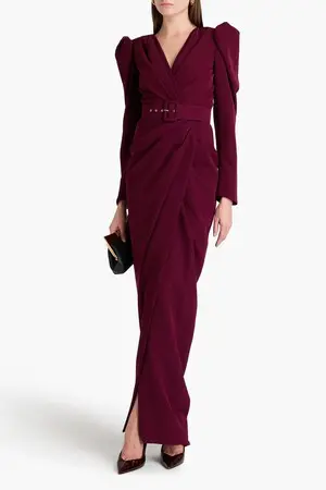 RHEA COSTA Wrap-effect Belted Gown