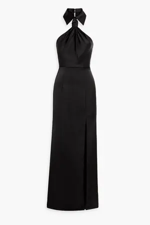 Halston Gemi Knotted Satin-crepe Halterneck Gown - Black
