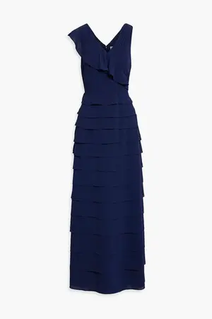 MIKAEL AGHAL Mikael Aghal Ruffled Crepe Maxi Dress - Navy