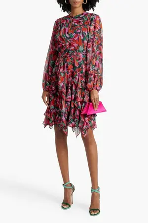 MIKAEL AGHAL Ruffled Floral-print Chiffon Dress