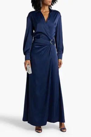 Halston Wrap-effect Satin Maxi Dress