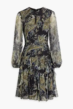 MIKAEL AGHAL Ruffled Printed Chiffon Dress