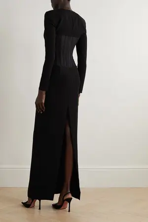 MONOT Mesh-paneled Crepe Gown