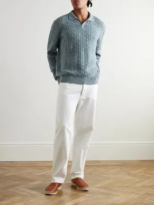 Loro Piana Cable-knit Cashmere Polo Sweater