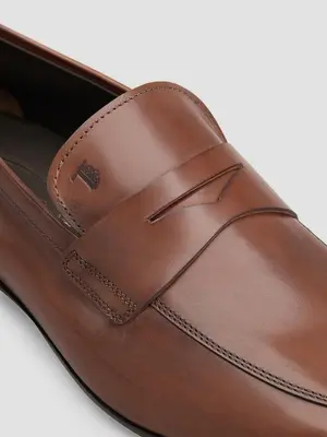 TOD'S Mocassino Cuoio Leather Penny Loafers - Teak
