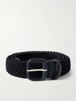 Charvet Leather-trimmed Woven Cord Belt - Blue