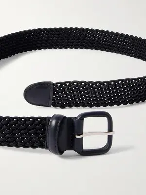 Charvet Leather-trimmed Woven Cord Belt