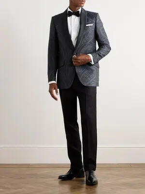 FAVOURBROOK Twill-trimmed Paisley-jacquard Cotton And Silk-blend Tuxedo Jacket