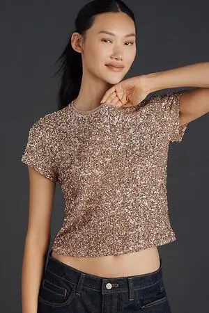Maeve Maeve Sequin T-Shirt Beige