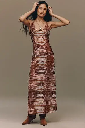 MUCCI Claudette Sheer Mesh Slip Midi Dress - Tigre Feroce
