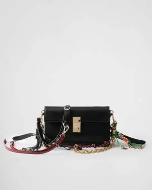 Prada Soft Sound Leather Shoulder Bag With Charms - Black